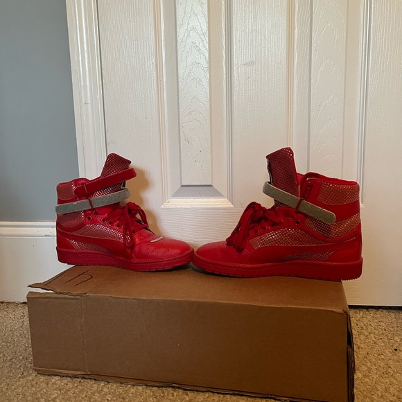 Puma | Shoes | Puma Red Hightop Sneakers | Poshmark